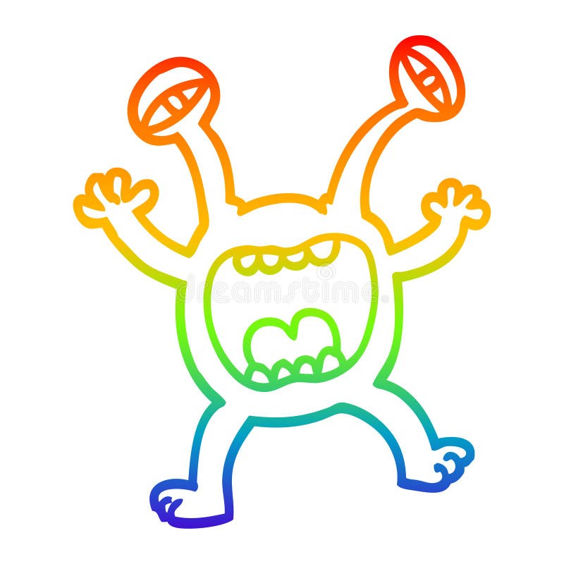 A Creative Rainbow Gradient Line Drawing Cartoon Monster Stock Vector ...