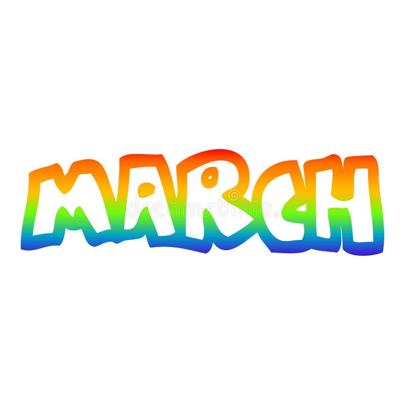 Month March Calendar Cartoon Rainbow Line Gradient Spectrum Doodle ...