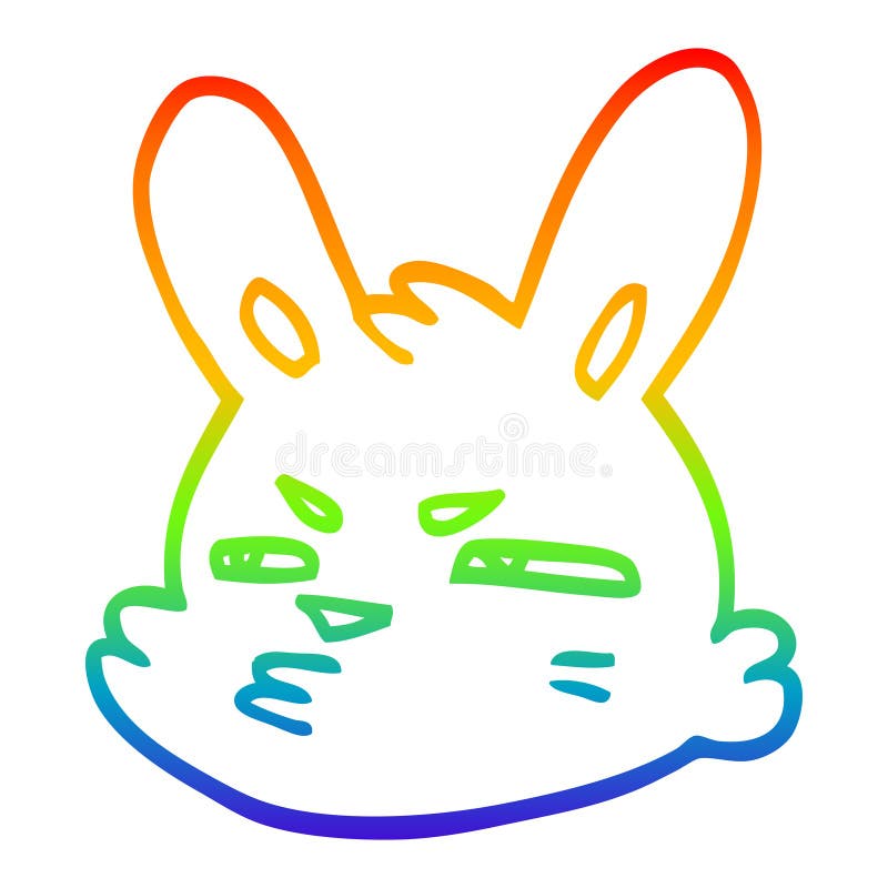 Bunny Face Rabbit Cartoon Rainbow Line Gradient Spectrum Doodle Drawing ...