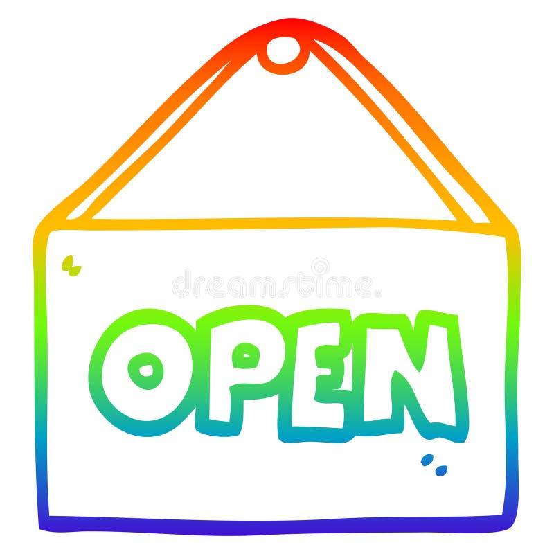 A Creative Rainbow Gradient Line Drawing Cartoon Open Sign Stock Vector ...