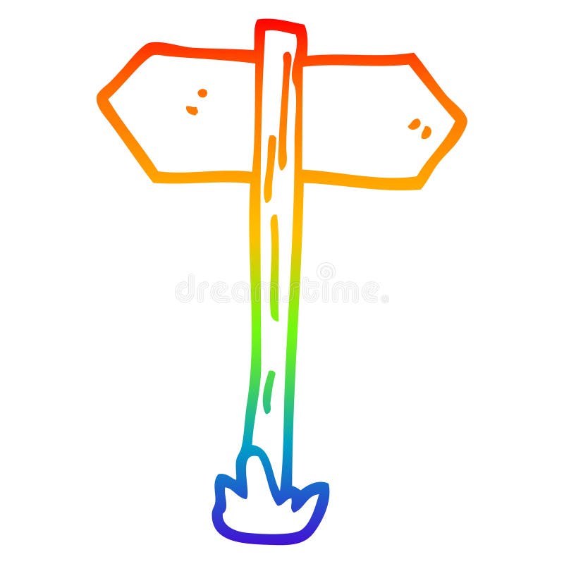 A Creative Rainbow Gradient Line Drawing Cartoon Painted Direction Sign ...