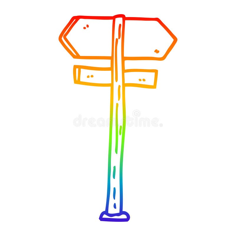 A Creative Rainbow Gradient Line Drawing Cartoon Painted Direction Sign ...