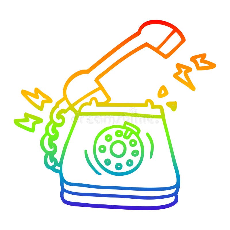 A Creative Rainbow Gradient Line Drawing Cartoon Ringing Telephone ...