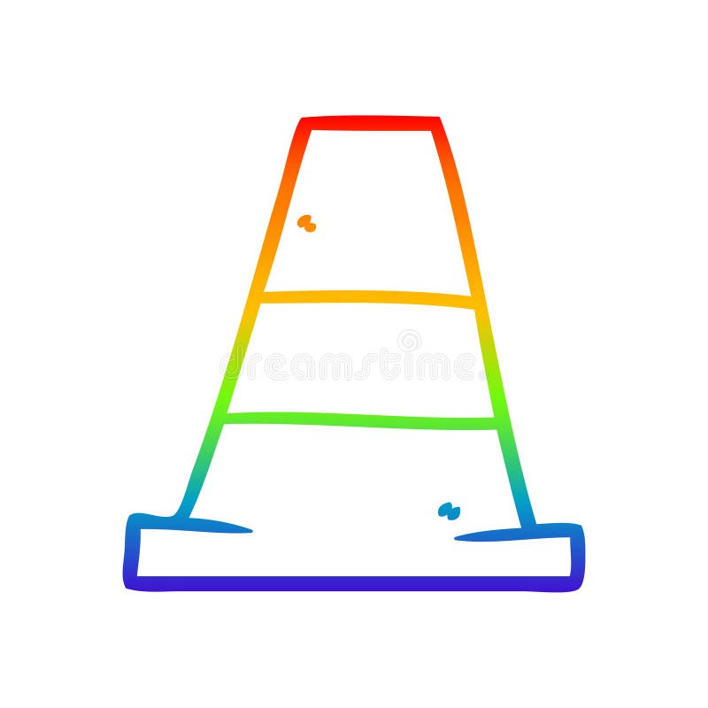 A Creative Rainbow Gradient Line Drawing Cartoon Road Traffic Cone ...