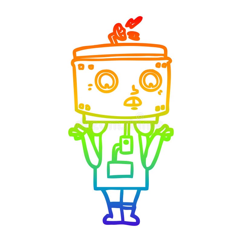 A Creative Rainbow Gradient Line Drawing Cartoon Robot Shrugging Stock ...