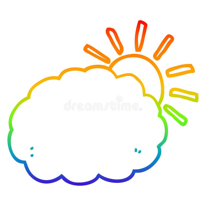 A Creative Rainbow Gradient Line Drawing Cartoon Sun and Cloud Symbol ...