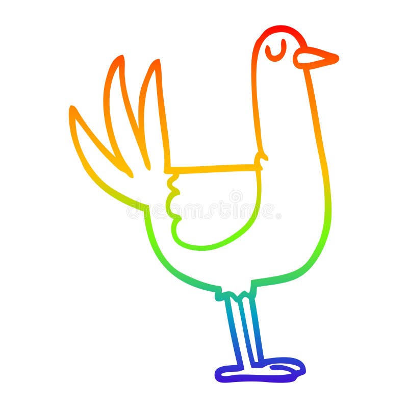 Tall Bird Animal Pet Wild Cartoon Rainbow Line Gradient Spectrum Doodle ...