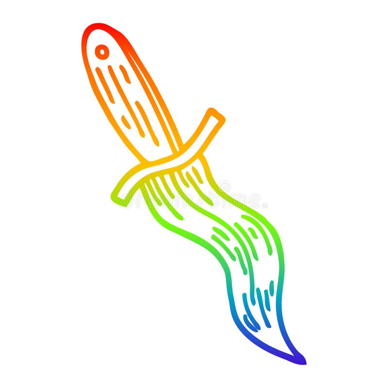 A Creative Rainbow Gradient Line Drawing Cartoon Tattoo Dagger Symbol ...