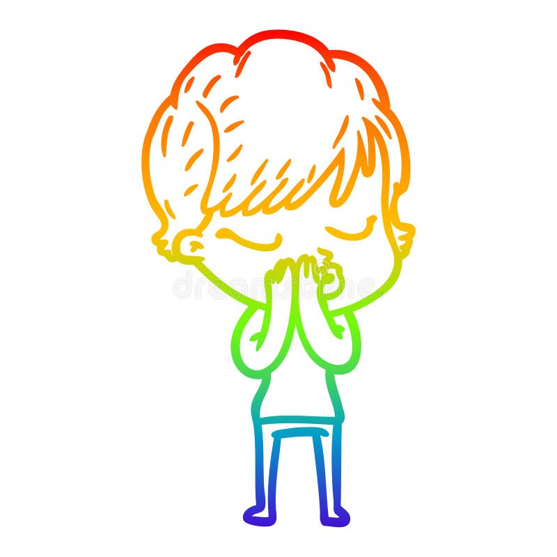 A Creative Rainbow Gradient Line Drawing Cartoon Woman with Eyes Shut ...