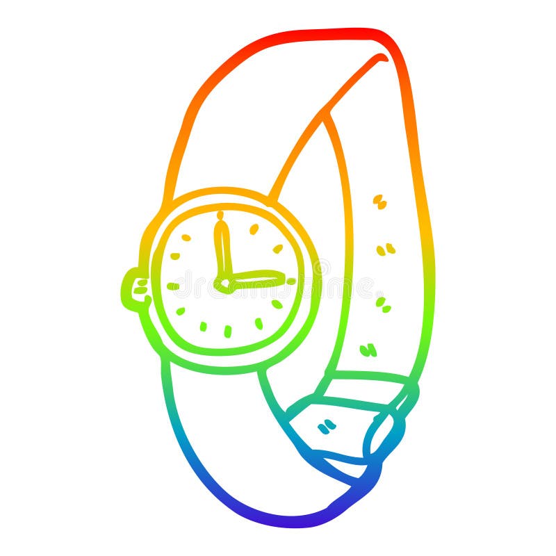 A Creative Rainbow Gradient Line Drawing Cartoon Wrist Watch Stock ...