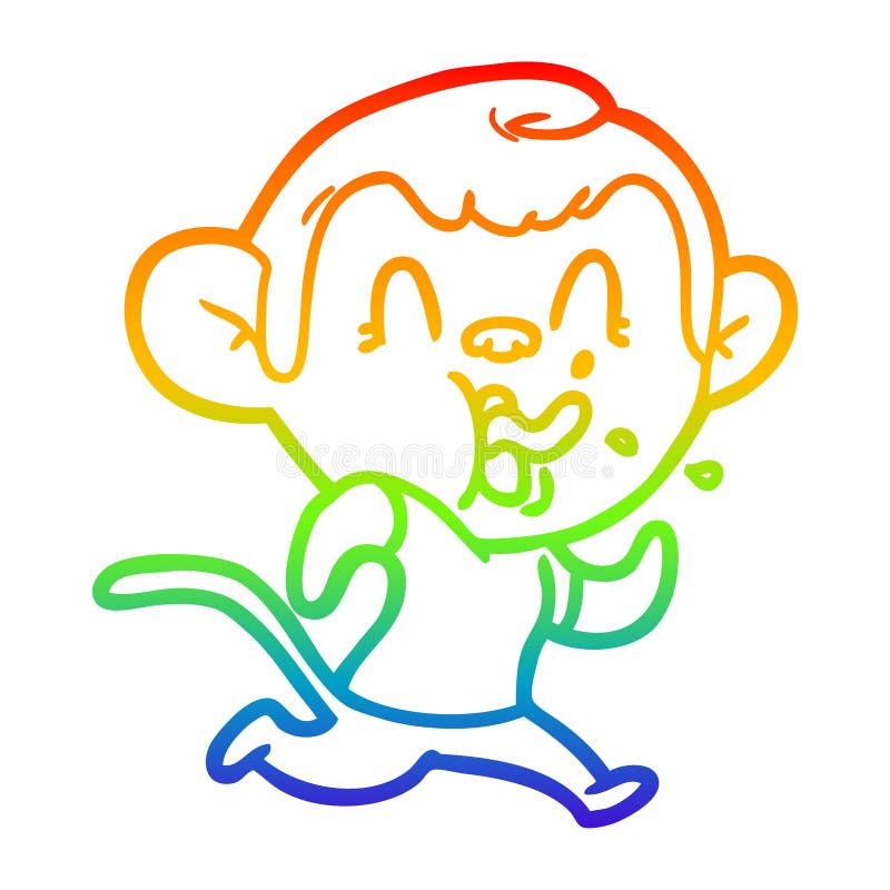 A Creative Rainbow Gradient Line Drawing Crazy Cartoon Monkey Running ...