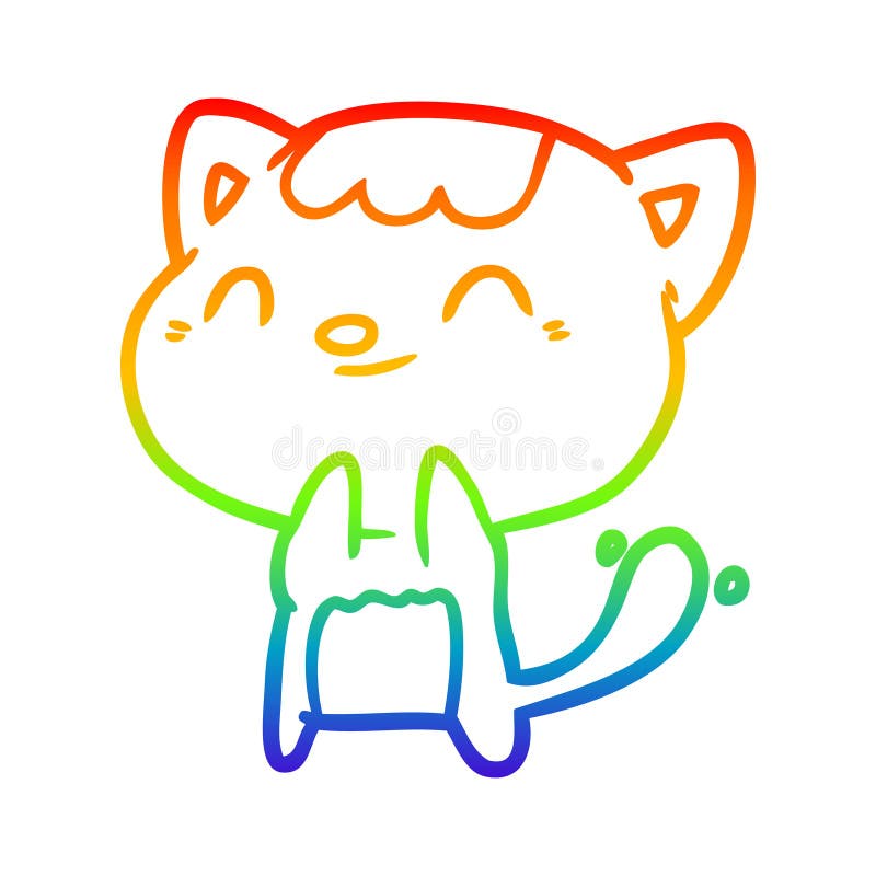 A Creative Rainbow Gradient Line Drawing Cute Happy Little Cat Stock ...