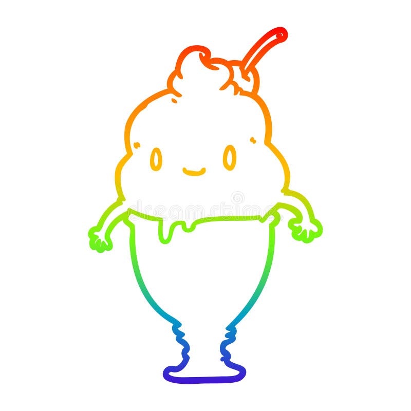 A Creative Rainbow Gradient Line Drawing Cute Ice Cream Stock Vector ...