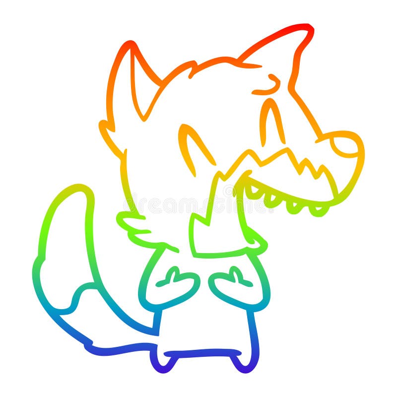 A Creative Rainbow Gradient Line Drawing Laughing Fox Cartoon Stock ...