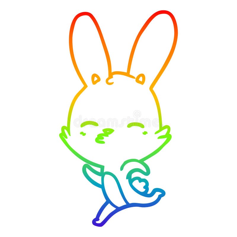 A Creative Rainbow Gradient Line Drawing Running Bunny Cartoon Stock ...
