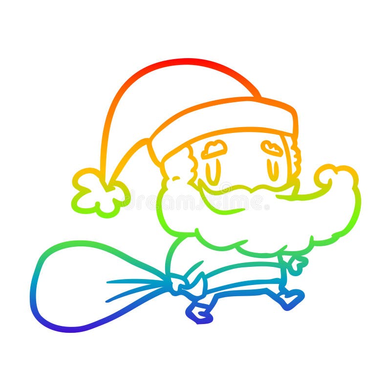 A Creative Rainbow Gradient Line Drawing Santa Claus Carrying Sack of ...