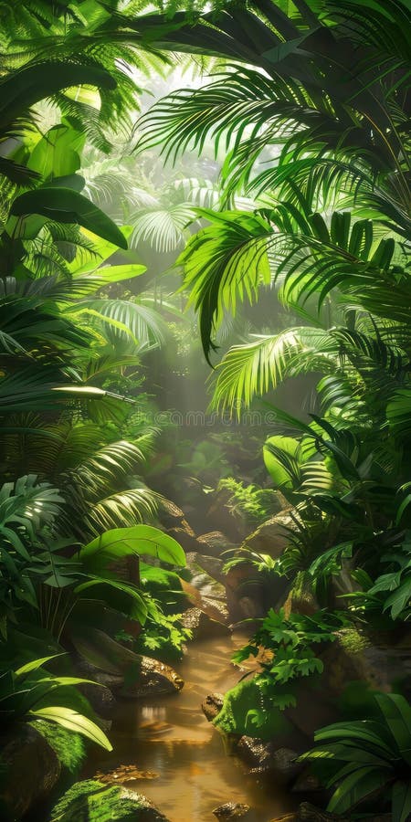 Creative Rainforest Scene with Artistic Elements. Stock Illustration ...