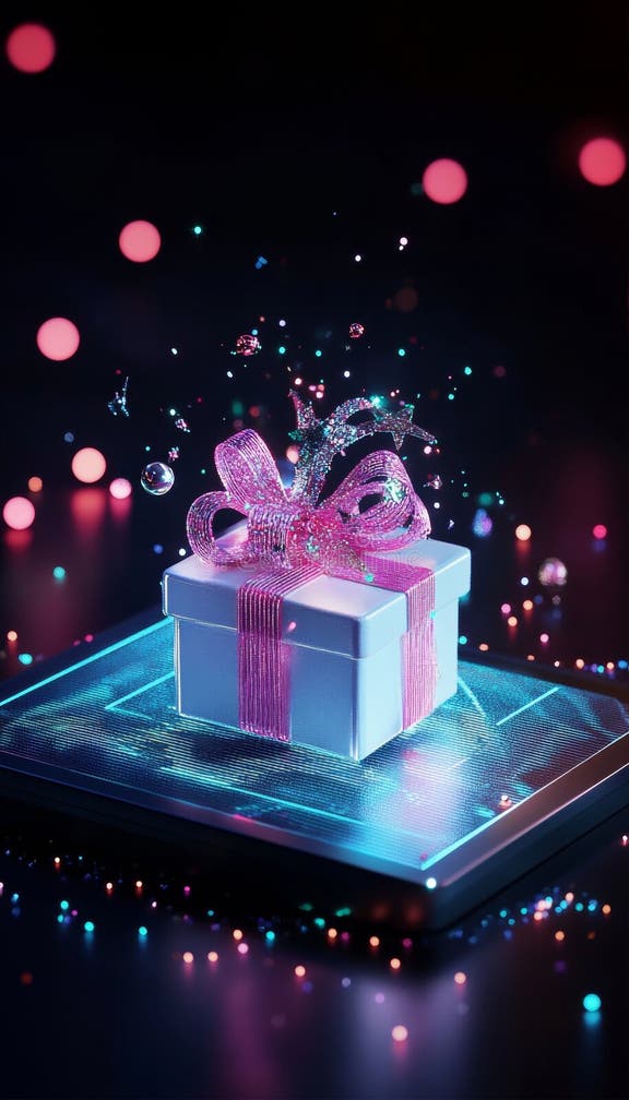 A Creative Realistic Image of a Cyber Gift Box with Animated Graphics ...