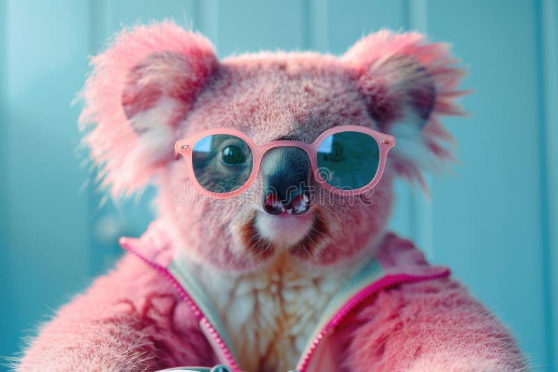 Creative Realistic Portrait of Pink Koala with Sunglasses. Stock ...