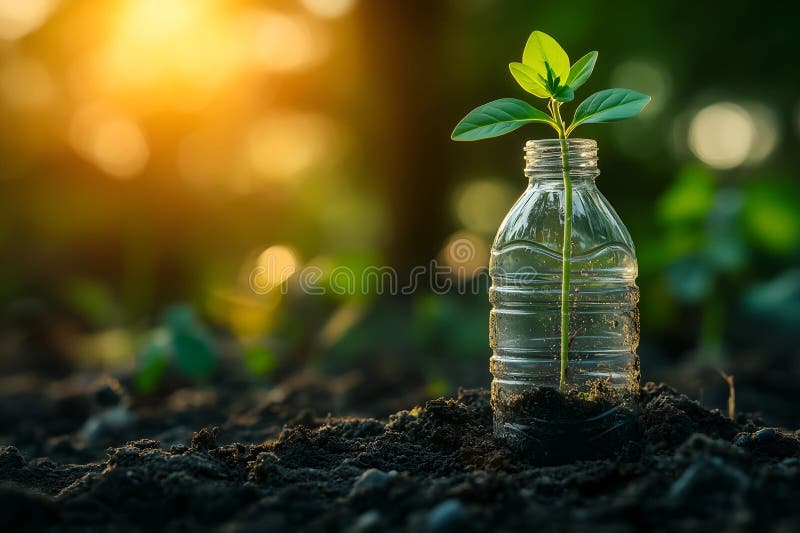 Creative Recycling: Saplings in Plastic Bottles Stock Illustration ...