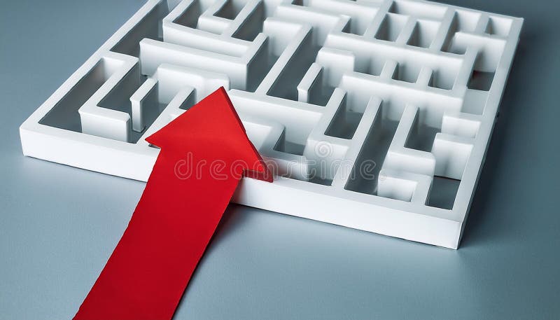 Creative Red Arrow Going through White Maze with Mock Up Place ...