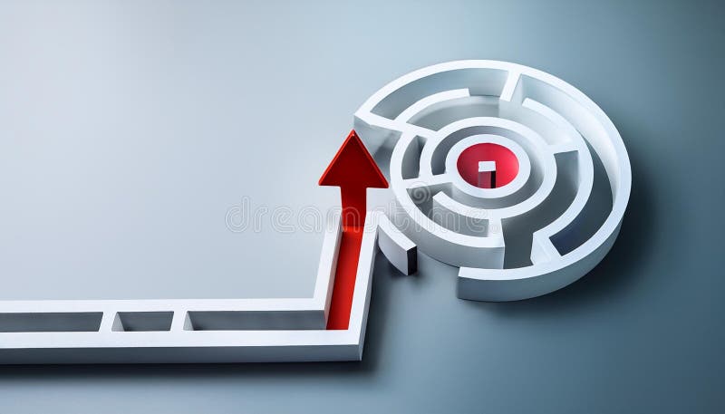 Creative Red Arrow Going through White Maze with Mock Up Place ...
