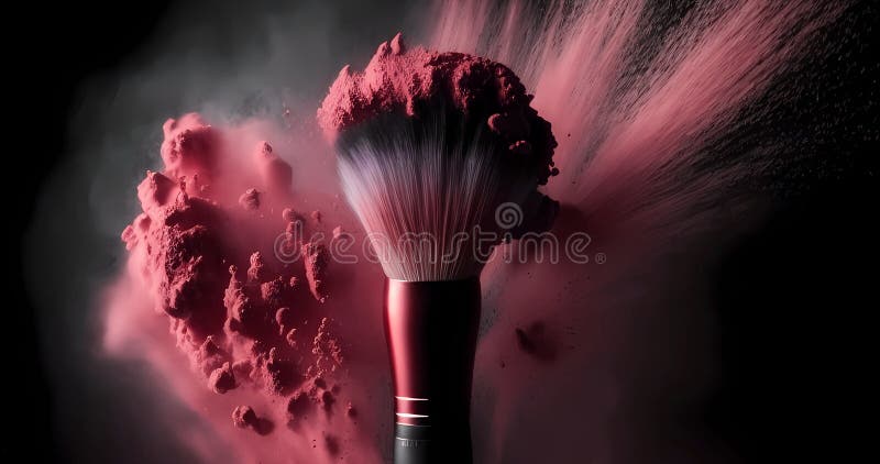 Creative Red Makeup Brush Background with Powder Splash Stock ...