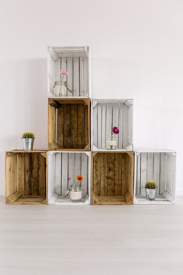 Creative Regale Made from Wood Boxes Stock Photo - Image of room, space ...