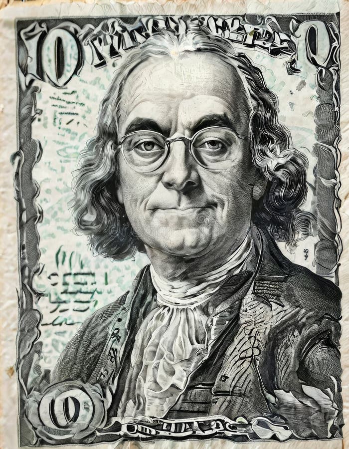 Artistic Portrait of Benjamin Franklin on a Stylized Dollar Bill Stock ...