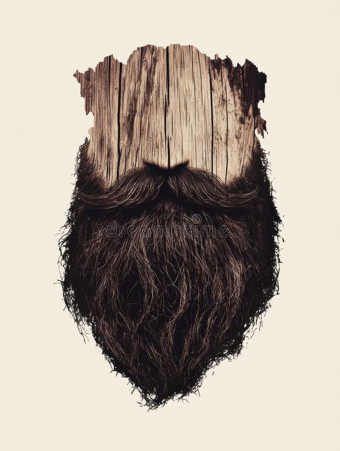 Silhouette of an Artistic Beard Featuring Natural Wood Grain Texture on ...