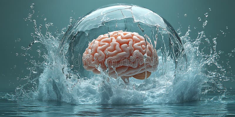 Creative Representation of a Brain Submerged in Water Creating Splashes ...