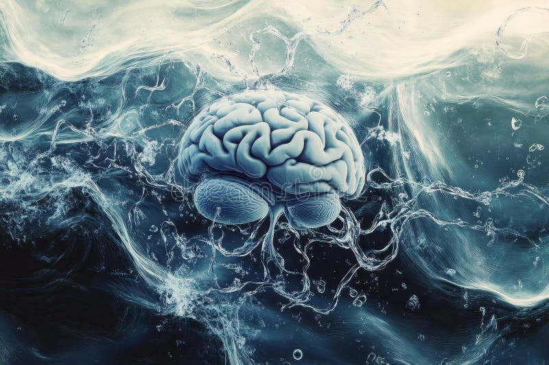 Creative Representation of a Brain Submerged in Water Creating Splashes ...