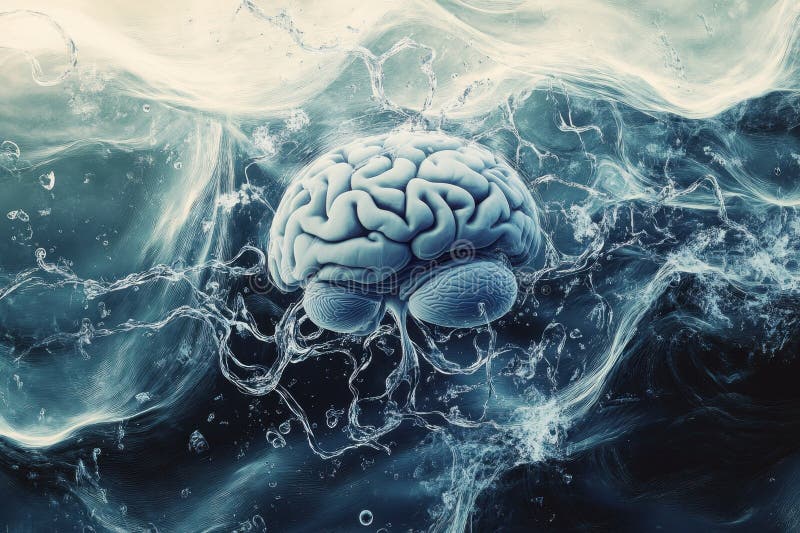 Creative Representation of a Brain Submerged in Water Creating Splashes ...