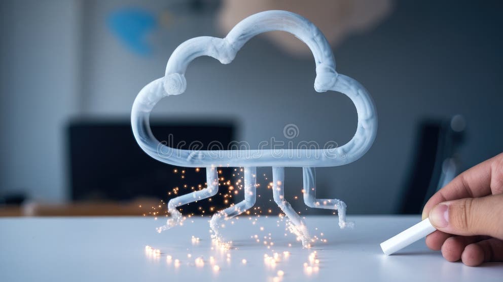 A Creative Representation of Cloud Computing with a Hand Drawing a ...