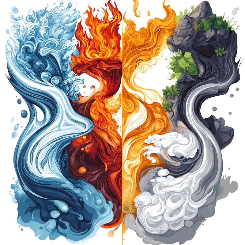 Creative Representation of Elemental Forces with Water, Fire, Earth ...