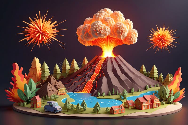 Creative Representation of Erupting Volcano with Flowing Lava and ...