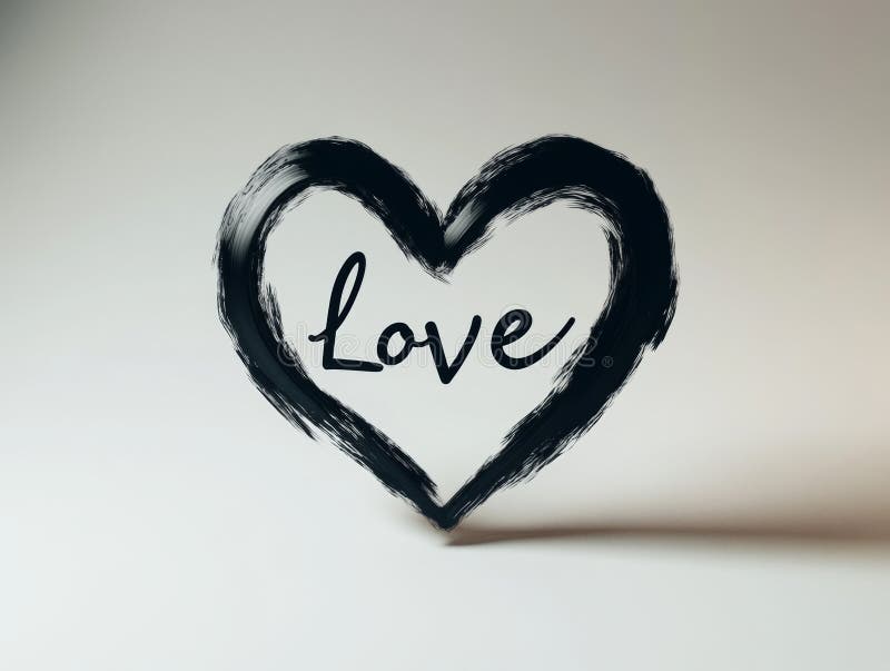 Stylized Black Heart Outline with Cursive Love in a Minimalistic Design ...