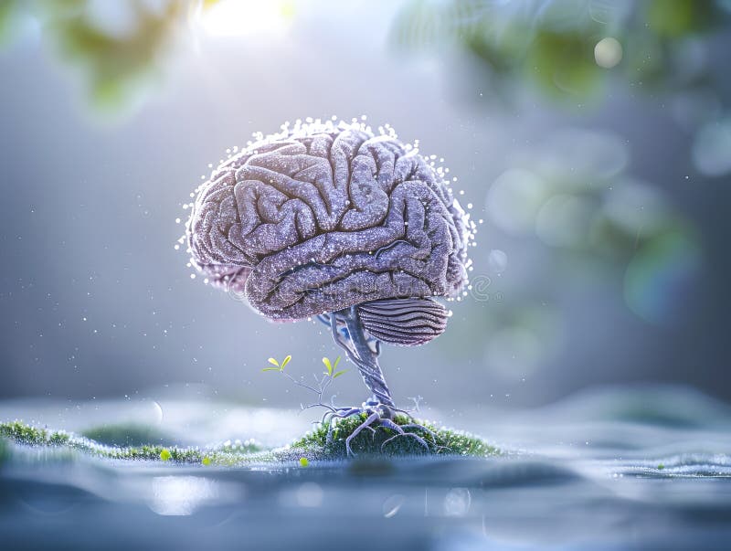 Creative Representation of Human Brain with Plant Growth, Symbolizing ...