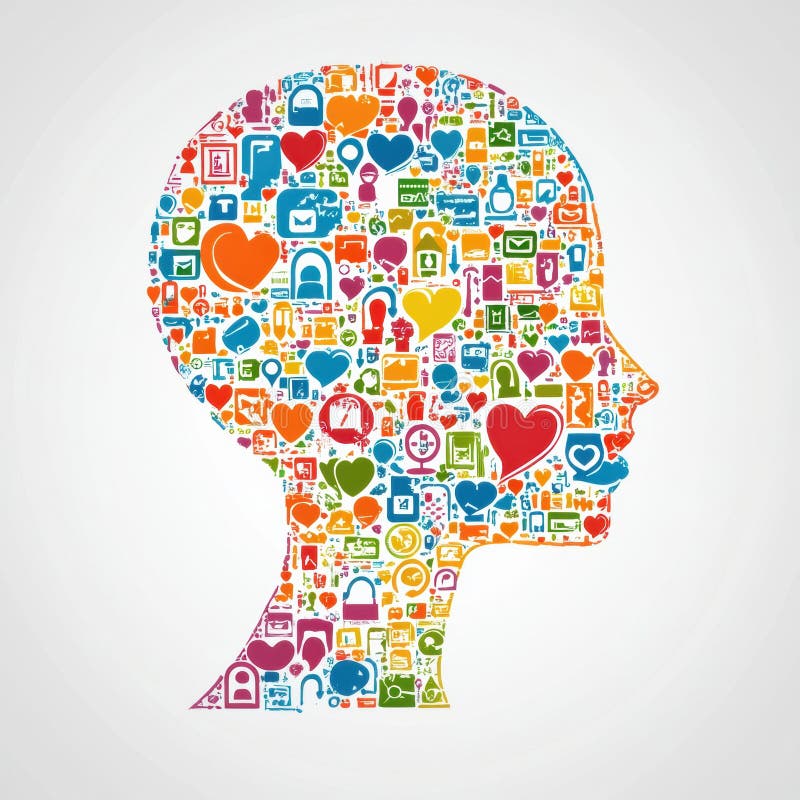 Colorful Human Face Formed by Numerous Vibrant Icons Representing ...