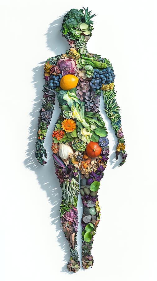 A Creative Representation of a Human Form Made Entirely of Fruits and ...