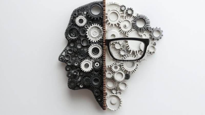 Mechanical Mind Conceptual Human Head with Gears Stock Illustration ...