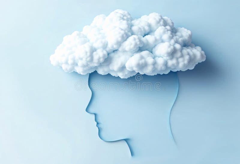 Creative Representation of a Human Head with a Fluffy Cloud Symbolizing ...