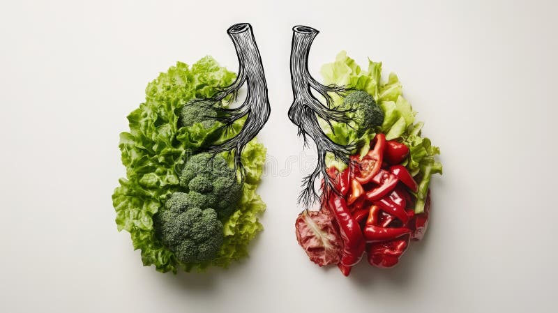 A Creative Representation of Lungs Using Fresh Green and Red Vegetables ...