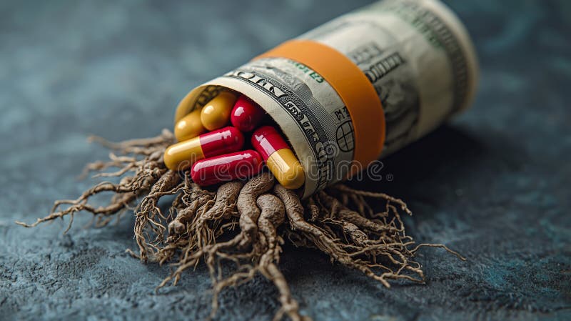 Creative Representation of Money Intertwined with Capsules and Roots ...