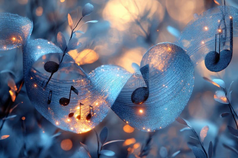 Creative Representation of Musical Notes Flowing through a Dreamy, Blue ...