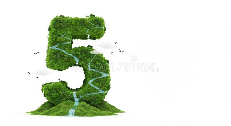 Creative Representation of the Number Five Made from Lush Greenery ...