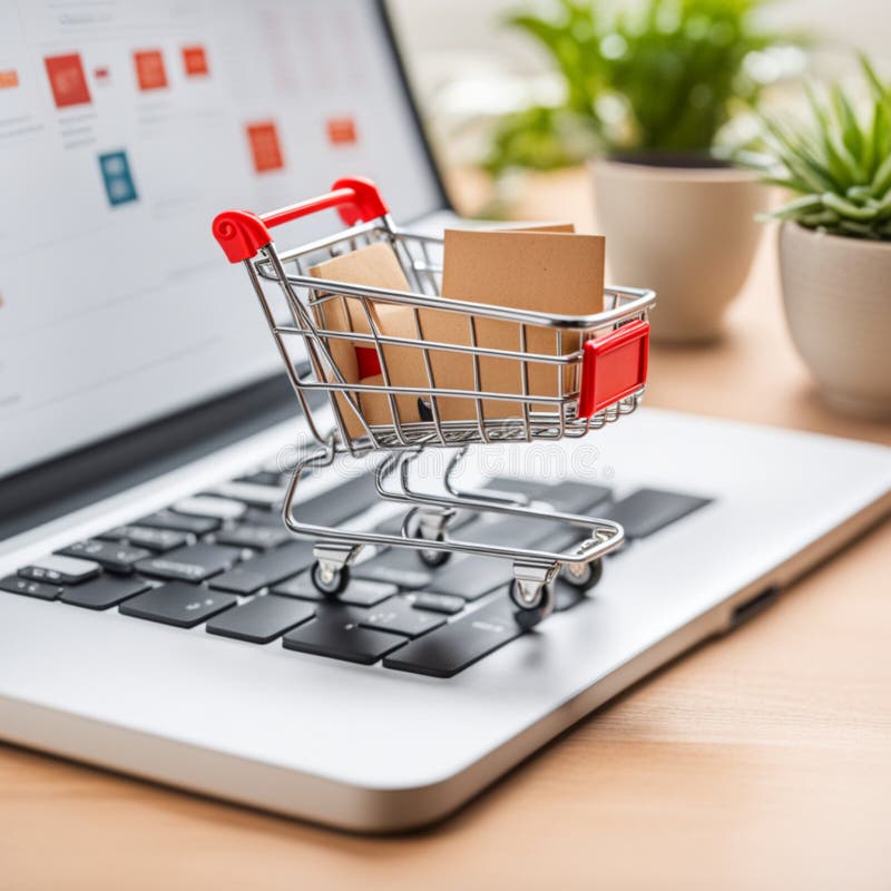 Online Shopping Concept with Miniature Shopping Cart Generated by ...