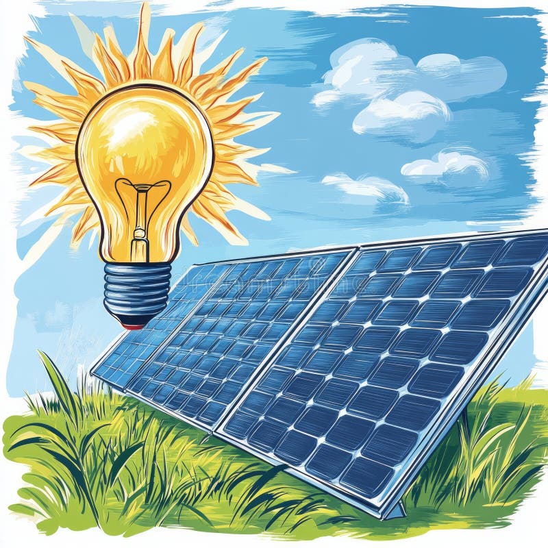 Renewable Energy Concept with Solar Panels and Sun-shaped Light Bulb in ...