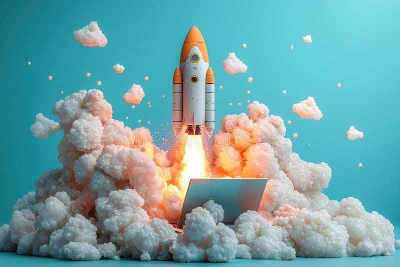 Creative Representation of a Rocket Launched from a Laptop into Space ...