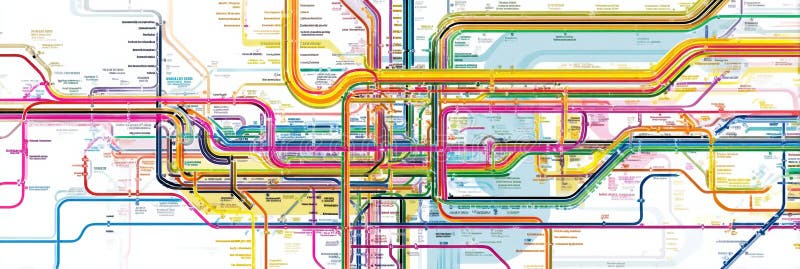 Nervous System Visualized As a Vibrant Subway Map with Colorful Lines ...